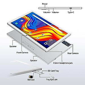 【2023 Newest Tablet】Android 12 Tablet with Keyboard, 16(8+8)GB RAM 128GB ROM 1TB Expand Tablets 10 inch, 2.4G/5G WiFi Tablet Android, Octa-Core 1920 * 1200 IPS Display 13MP Camera, 7000mAh GPS, Silver