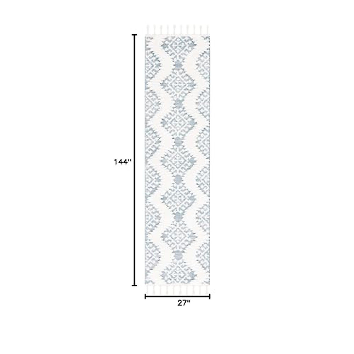 SAFAVIEH Moroccan Tassel Shag Collection Runner Rug - 2'3" x 12', Teal & Ivory, Rustic Trellis, Non-Shedding & Easy Care, 2-inch Thick Ideal for High Traffic Areas in Living Room, Bedroom (MTS652K)