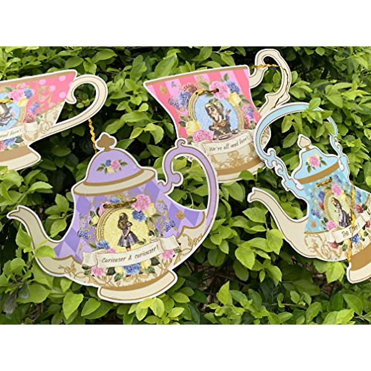 Alice In Wonderland Hanging Teapot & Tea Cup Bunting for Mad Hatter Tea Party