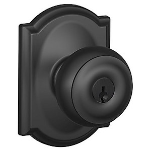 Schlage F51-GEO-CAM Georgian Keyed Entry F51A Panic Proof Door Knob with Camelot, Matte Black