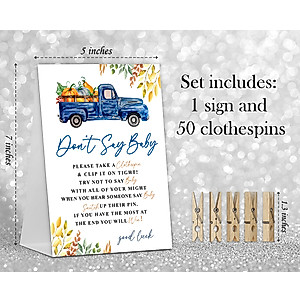 Don't Say Baby Game, Fall Autumn Thanksgiving Pumpkins Baby Shower Game Include Baby Shower Sign and 50 Pcs Mini Clothespins, Gender Neutral Baby Shower Decoration, Party Favors Supplies-LF14