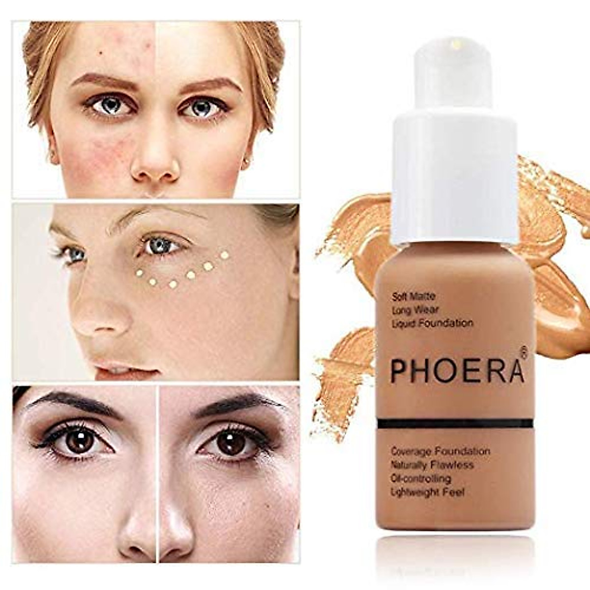 PHOERA Foundation, Flawless Soft Matte Liquid Foundation Makeup for Women.(102# Nude)