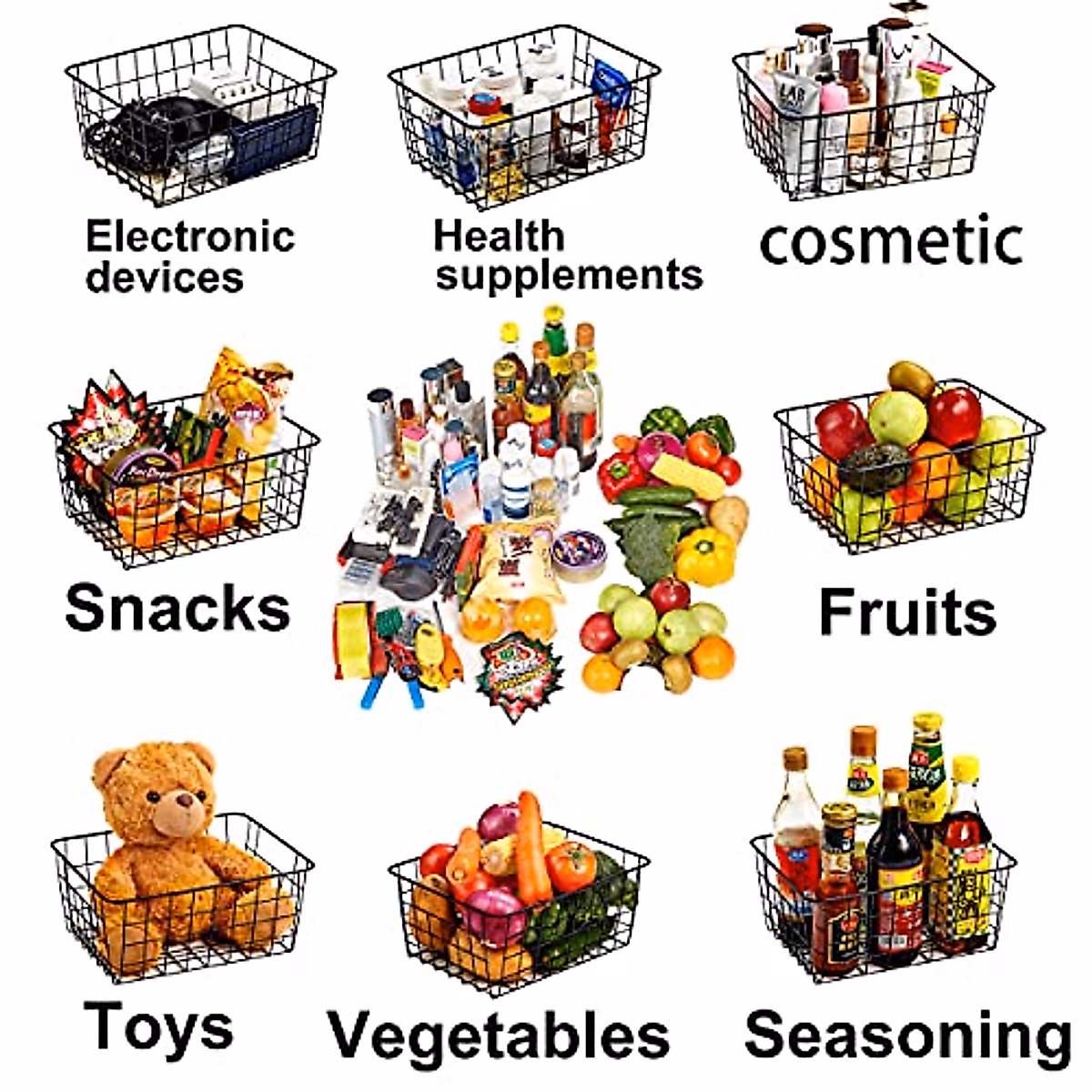 Wire Baskets with Liner, YQMM 4 Pack Wire Storage Basket Metal Basket Pantry Organizer Storage Bins Baskets for Freezer Shelf, Cabinet, Pantry, Closets, Kitchen, Bathroom, Garage Organizing