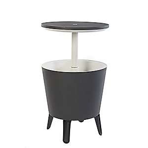 Keter Modern Cool Bar Outdoor Patio Furniture and Hot Tub Side Table with 7.5 Gallon Beer and Wine Cooler, Grey