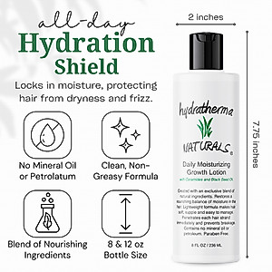 Hydratherma Naturals Daily Moisturizing Growth Lotion 12 oz. - For Thick, Curly, Coily, and Wavy Hair - Excellent for Chemically Treated or Natural Hair - Prevents Breakage and Shedding