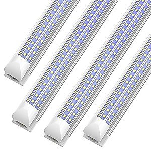 SHOPLED 8FT LED Shop Light Fixture, 90W 11700LM 6000K Cool White, D Shape, High Output, Clear Cover, T8 Linkable 8 Foot LED Tube Light for Garage with Plug, Warehouse, Workshop, 4 Pack