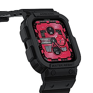 amBand Compatible for Apple Watch Band 45mm 44mm 42mm with Bumper Case, Rugged Men Bands for Apple Watch SE and iWatch Series 7 6 5 4 3 2 1, Sport Military Protective Cases Drop-Proof, Matte Black