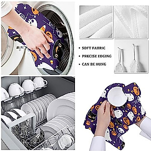 Yun Nist Kitchen Dish Towels,Halloween Cartoon Skeleton Pumpkin Navy Soft Microfiber Dish Cloths Reusable Hand Towels,Black Cat White Ghost Washable Tea Towel for Dishes Counters 1 Pack