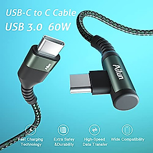 Ailun USB C Cable Right Angle 90 Degree Elbow USB C to C 60W PD Fast Charge Nylon Braided 3Pack [3ft+6ft+6ft] Compatible with Galaxy S22 S21 S20 S10 Note 20 10 Google Pixel 4 3 iPad Pro MacBook Switch