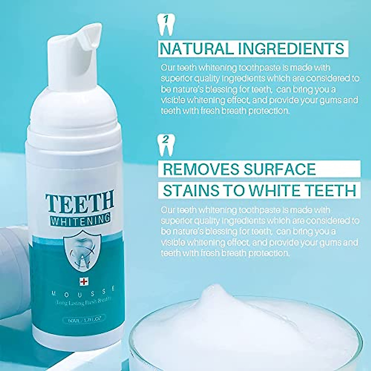 50Ml Saveuppro Teeth Whitening Mousse Foam Refreshing Breath Deep Cleaning Toothpaste, Fresh Breath, Travel Friendly, Easy to Use (1) (１)