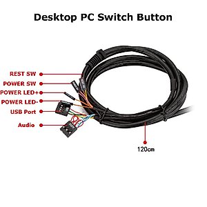 Desktop PC Switch Button with Dual USB Ports Power Reset Button Audio Microphone Port Refit, Desktop Computer Case Motherboard Power Supply Reset HDD Button Switch PC Power Switch for Families/Company