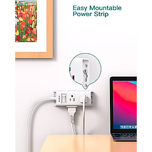 Cruise Essentials - Flat Plug Power Strip, Addtam 5 ft Ultra Flat Extension Cord with 6 Outlets Extender, No Surge Protector for Cruise Ship, Travel, Dorm, Home Office, ETL Listed