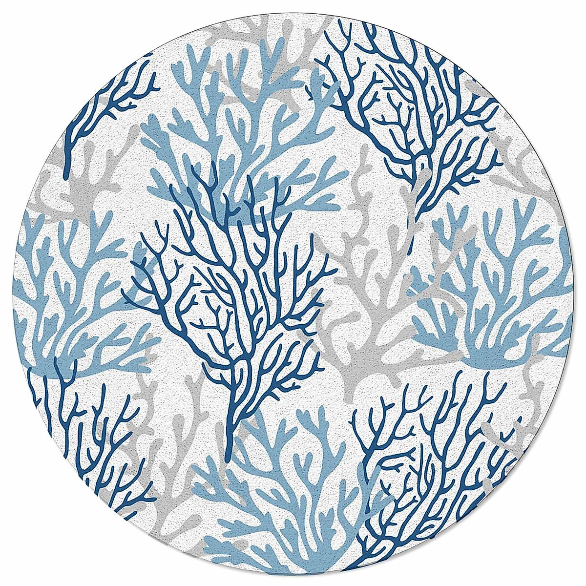 Huotupsine Navy Blue Coral Coastal Round Area Rugs, Summer Beach Non-Skid Children Playing Mat, Ocean Seaside Nautical 4ft Soft Circle Farmhouse Rugs for Living Room, Bedroom, Dining Room