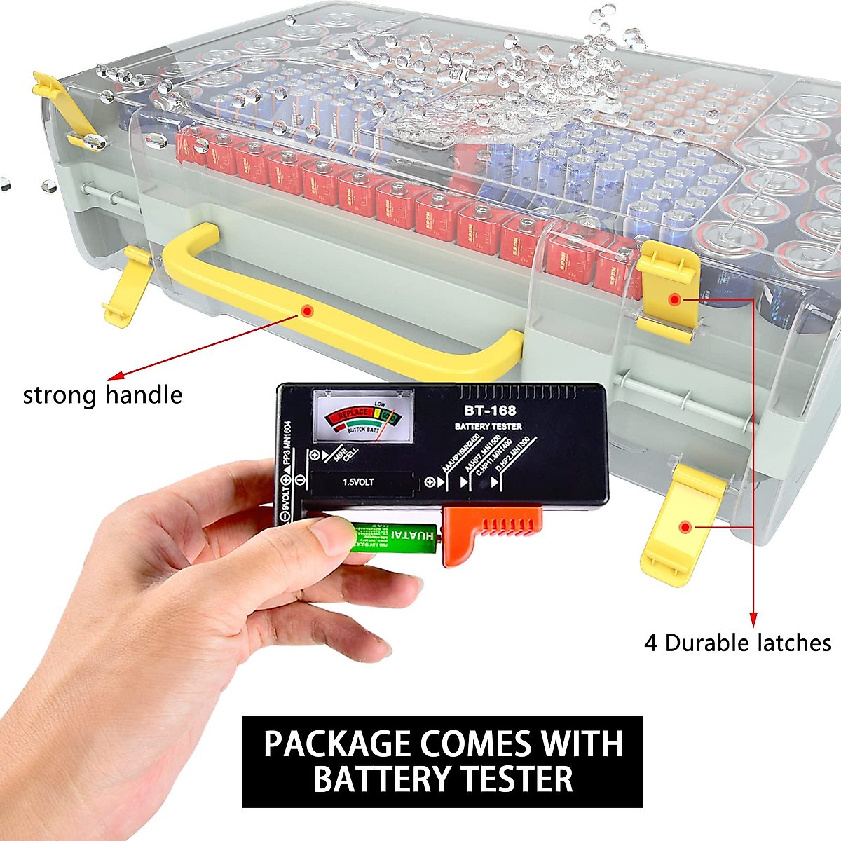 Large Capacity 269 Battery Organizer Storage Case with Tester, Double-Side Battery Holder Container for AA AAA AAAA C D 9V Lithium 3V CR123 CR2032 CR1632 18650 Batteries(Box Only) (Grey)