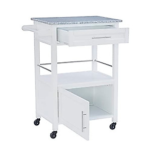 White Linon Storage Cart On Wheels With Granite Top. Great For Small Kitchens!!