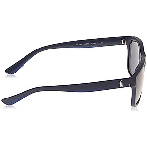 Polo Ralph Lauren Men's PH4142 Rectangular Sunglasses, Matte Navy Blue/Grey/Blue, 57 mm