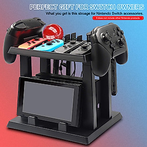 INFURIDER Multifunctional Storage Stand for Nintendo Switch Tower Holder Bracket for Nintendo Switch Dock Joy-Con Grip 2 Pro Controllers 2 Joy-Con Straps 4 Joy-Cons 12 Game Cards and 2 Poke Balls