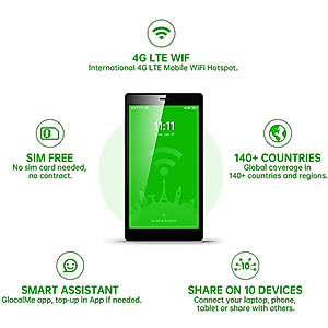 GlocalMe G4 Pro 4G LTE Mobile Hotspot Router & Protective Case, with US 8GB & Global 1.1GB Data, 5” Touch Screen LCD Display Portable WiFi Hotspot for Travel, No Contract, SIMFREE, Pocket WiFi Device
