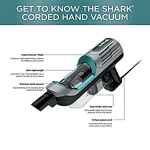 Shark HH202 Ultralight Corded Handheld Vacuum with Self-Cleaning Power Brush & Crevice Tool, Hypervelocity Suction & Removable, Perfect for Pets, Teal, 0.35 Qt. Dust Cup
