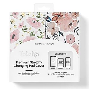 TotAha Premium Stretchy Changing Pad Covers (2-Pack) Hypoallergenic, Silky Comfort, Buttery Soft, Calming Effect, All-Season Jersey-Knit 5'' Deep Pocket(Meredith Allover Floral & Pale Pink Flowers)