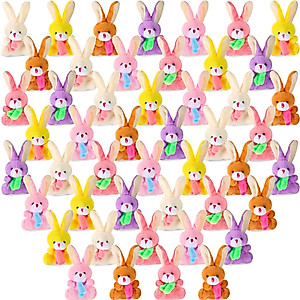 Sratte 48 Pcs 4 Inches Easter Mini Plush Bunny Bulk Tiny Stuffed Small Little Bunny Toy Soft Colored Colorful Animals for Easter Eggs Filler Rabbit Birthday Party Favors Boys Girls Gift, 6 Colors