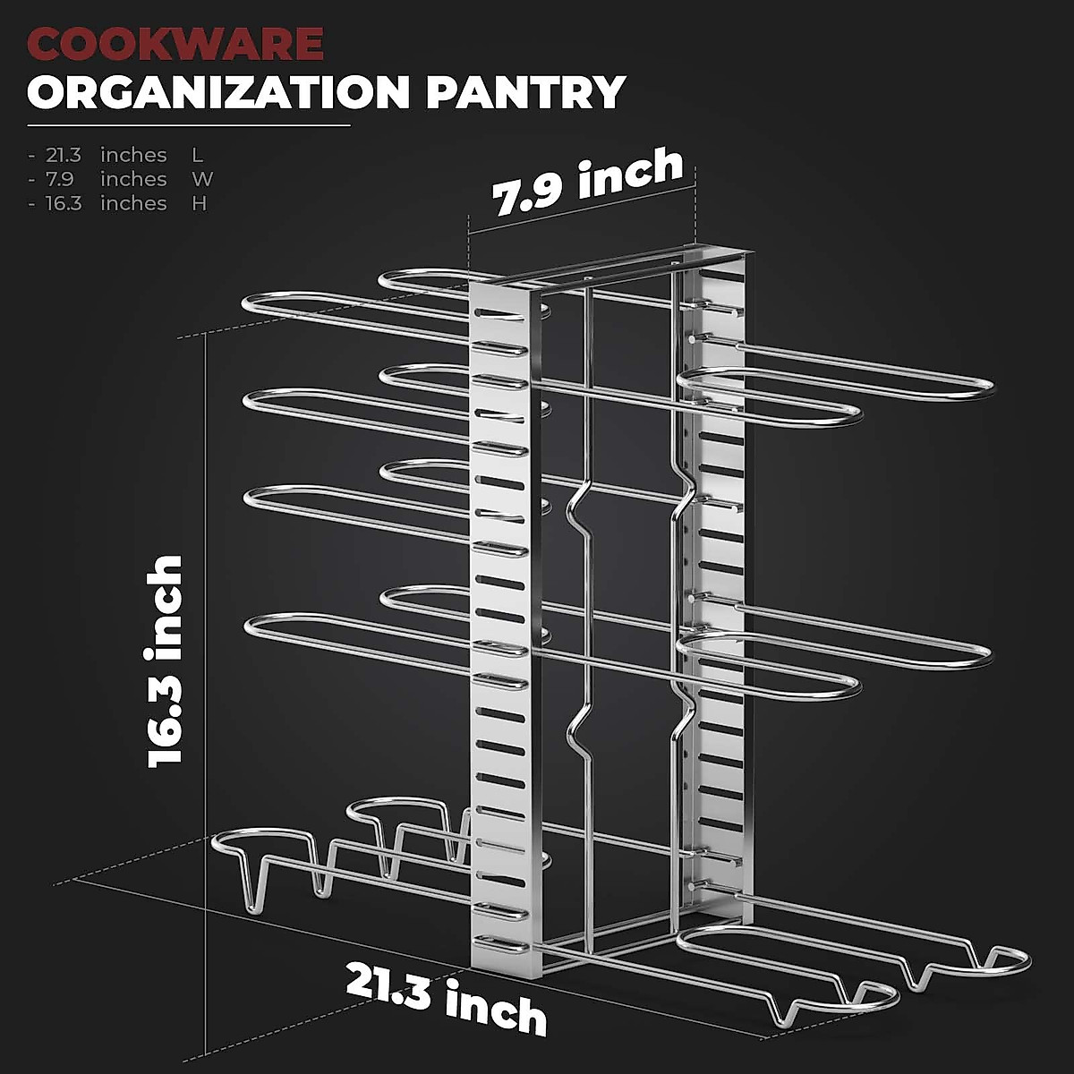Vdomus Pot Rack Organizer with 3 DIY Methods, Black Metal Kitchen 8+ Pots Holder, Height and Position are Adjustable Cabinet Pantry Pot Lid Holder (Upgraded)