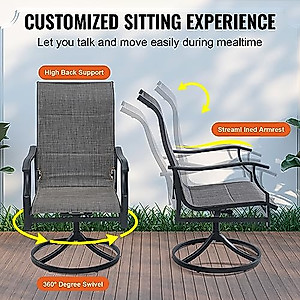 VEVOR 7 Pieces Patio Dining Set, Outdoor Furniture Table and Swivel Chairs Set, All Weather Garden Furniture Table Sets, Iron Patio Conversation Set with Umbrella Hole, For Lawn, Deck, Backyard, Black