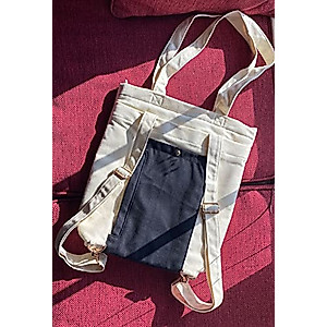 KELAMY Convertible Canvas Backpack Tote with Zippers & Pockets Color Block Tote Bag/Backpack (Black)