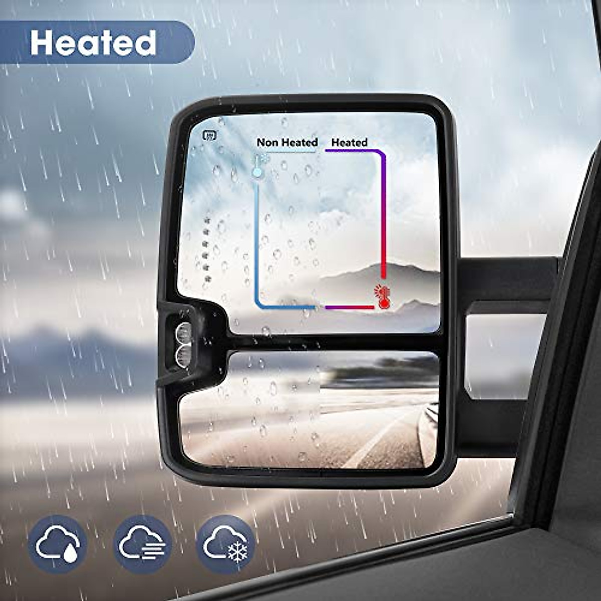 Towing Mirror for Silverado Sierra - 2007-2013 Chevy Silverado 1500 GMC Sierra 2014 2500HD 3500HD Tow Mirror with Side Mirror Power Adjusted Heated Glass Turn Signal Backup Light