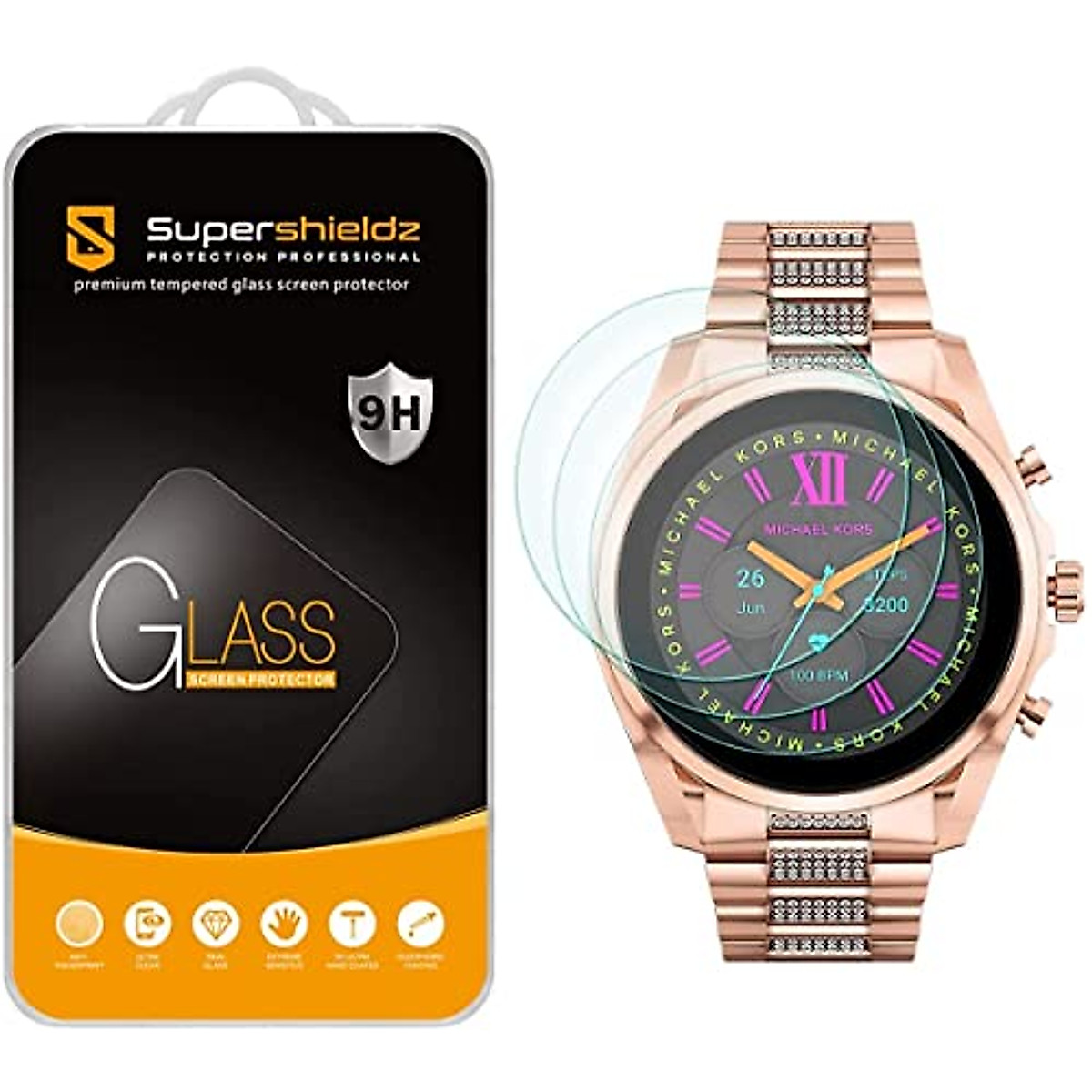 Supershieldz (3 Pack) Designed for Michael Kors Gen 6 Bradshaw and Michael Kors Access Grayson (Gen 2) Smartwatch Tempered Glass Screen Protector, Anti Scratch, Bubble Free