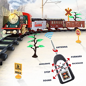 Remote Control Train Set - Electric R/C Train Toy for Kids w/Smokes,Lights & Sound,Railway Kits w/Steam Locomotive Engine,Cargo Cars & Tracks, Christmas Toys for 3 + Year Old Kids