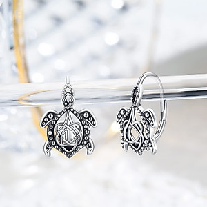 Turtle Earrings 925 Sterling Silver Celtic Turtle Leverback Hoop Earrings for Women Turtle Jewelry Irish Celtic Knot Earrings
