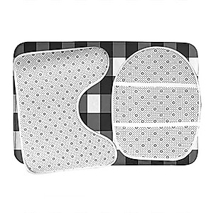WONDERTIFY Gingham Checkered Bathroom Antiskid Pad Square Buffalo Check Plaid 3 Pieces Bathroom Rugs Set, Bath Mat+Contour+Toilet Lid Cover Black White