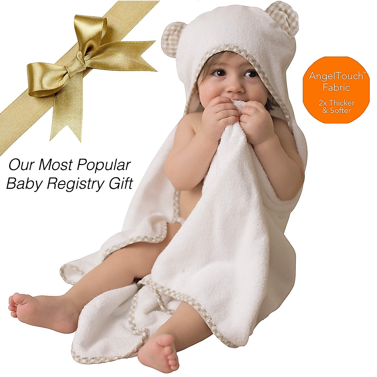 Channing & Yates Premium Organic Baby Bath Towel and Washcloth Set - Soft Baby Towels and Washcloths are Baby Bath Essentials - Baby Hooded Towel - Girl/Boy Baby Bath Towels (Beige/White)