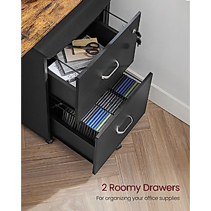 VASAGLE 2-Drawer File Cabinet, Locking Wood Filing Cabinet for Home Office, Small Rolling File Cabinet, Printer Stand, for A4, Letter-Size Files, Hanging File Folders, Modern, Black ULCD027T16V2
