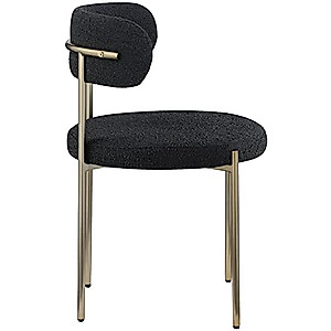 Meridian Furniture Beacon Collection Modern | Contemporary Upholstered Dining Chair, Brushed Brass Finish Iron Frame, Set of 2, 22" W x 21" D x 30" H, Black