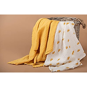 Muslin Swaddle Baby Blankets for Baby Girl or Boy, Soft and Breathable Oeko-Tex Cotton Muslin Baby Blanket, Newborn Swaddling Wrap, Receiving Blanket, 47 in x 47 in, Yellow Suns