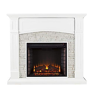 Seneca Electric Media Fireplace - White w/White Faux Stone