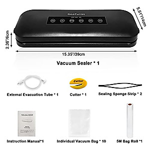 GooFurnit Vacuum Sealer Machine (110Kpa) with Vaccum Bags, Food Storage Food Vacuum Sealer with Dry/Gentle/Moist Automatic Air Sealing System, Low Noise One-Touch Automatic Food Sealer with External Vacuum System, Detachable Design with LED Indicator Ligh
