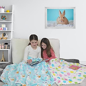 Home Decor Bunny Velvet Fleece Throw Blanket: Colorful Bunnies on The Egg Hunt Fun, Spring Summer (Easter Bunny)