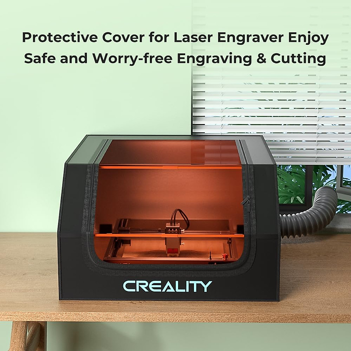 Creality Laser Engraver Enclosure, Fireproof and Dustproof Laser Cutter Protective Cover 27.5x28.3x15.7in with Fan and Pipe, Fits for Most Laser Engraver, Against Smoke, Odor, Noise and Eye Protection