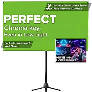 Valera Explorer Green Screen with Stand - Portable Chroma Key Panel, 1000 Free Backgrounds Included, Wrinkle Resistant Green Fabric Backdrop, Tripod & Wall Mount, Carry Case, Portrait & Wide Landscape