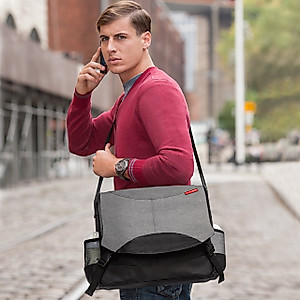 Skip Hop Baby All-in-One Swift Changing Station Messenger Diaper Bag, Heather Grey