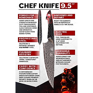 Dalstrong Chef Knife - 9.5 inch - Scorpion Series - Exclusive Japanese V12 Ultra Steel - Black Damascus - Black & Red Honeycomb Resin Handle - Rock-chops, Slicing, Skinning Gift Knife-Leather Sheath