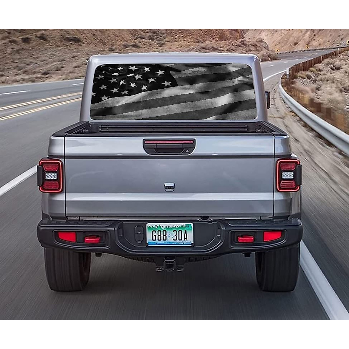Truck Decals Flag Window Decal Black & White, Patriotic Decals for Trucks Back Window, Automotive Decals and Graphics Sticker Vinyl for Car Truck RV SUV