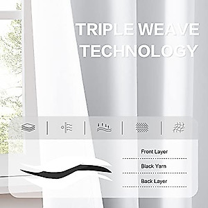 DUALIFE Back Tab/Rod Pocket Bedroom Window Curtains - Half Blackout Pure White Curtains 90 Inches Long, Room Darkening Thermal Insulated Window Treatment Panels 52 x 90 Inch, 2 Panels