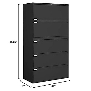 Global Office 9300 Plus 5 Drawer 36" Metal Lateral File Cabinet in Light Gray