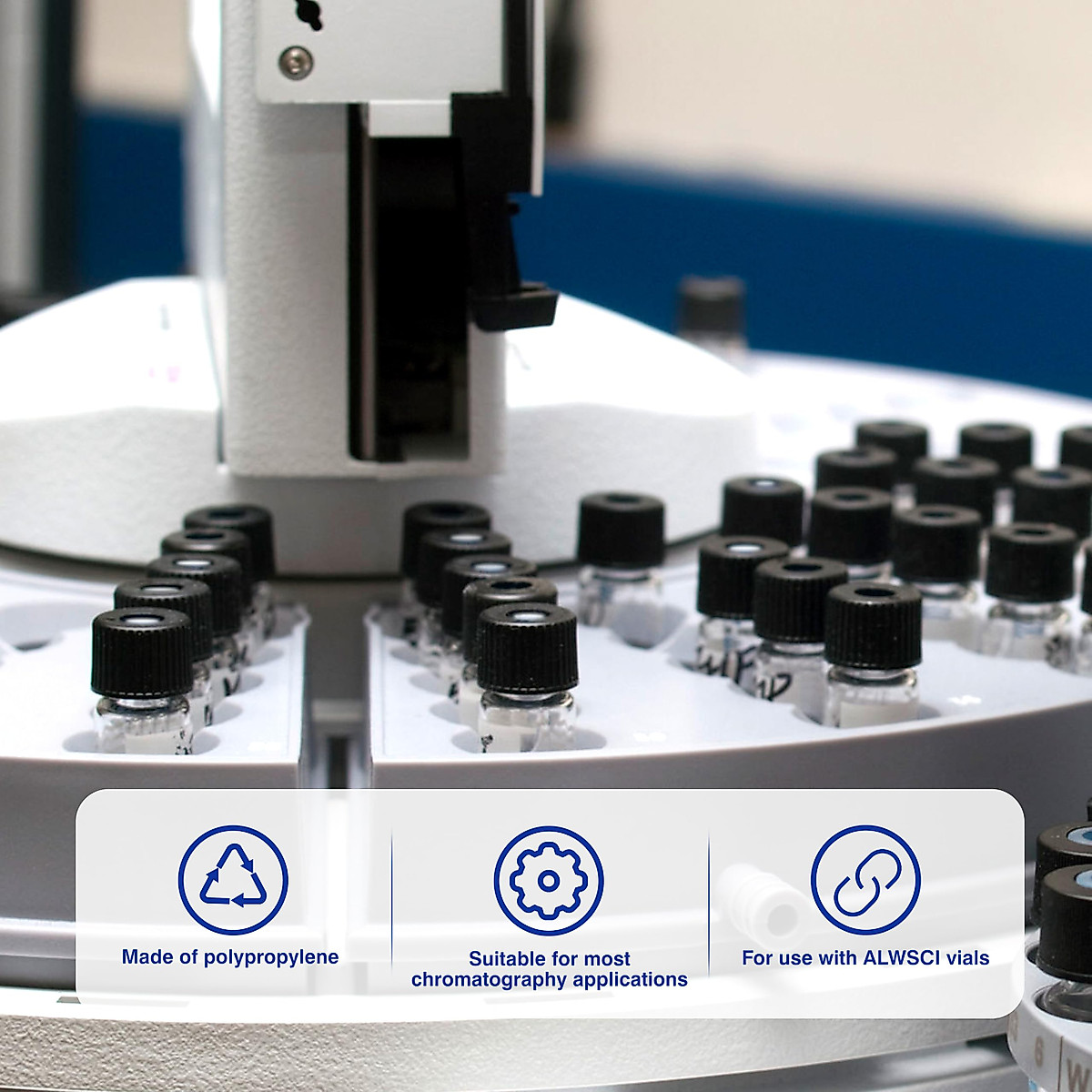 ALWSCI HPLC LC 8-425 Screw Thread Vial Caps, 8 mm, PTFE/Silicone Septa, Black, Polypropylene, 100 pcs/pk