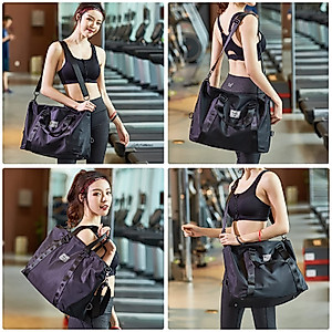 Travel Duffel Bag,Sports Tote Gym Bag,Shoulder Weekender Overnight Bag for Women with Wet Pocket,Black(No Luggage Strap)