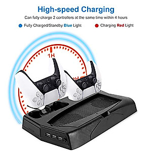 Cooling Station for Playstation 5 Console, Charing Station for PS5 Digital Edition/PS5 Ultra HD, Cooling Fan Stand with Dual Controller Charging Docks